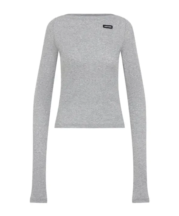 Miu Miu Logo-patch Long-sleeved Top - Grey