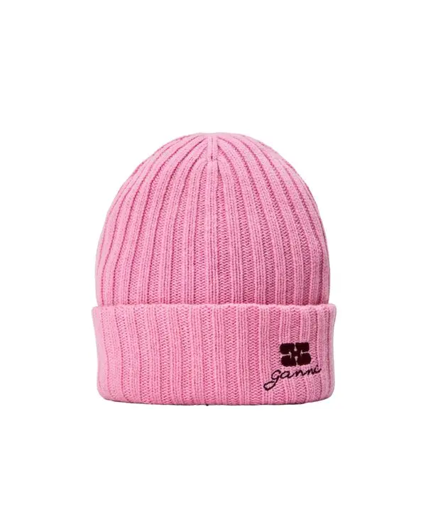 GANNI Future Logo Knit Beanie - Pink