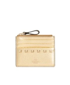 Valentino Garavani Rockstud Laminated Grainy Calfskin Card Holder With Zip