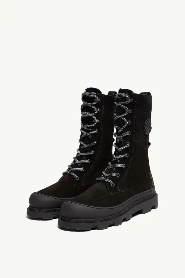 Moncler Vera High Suede Shearling Lace-up Boots