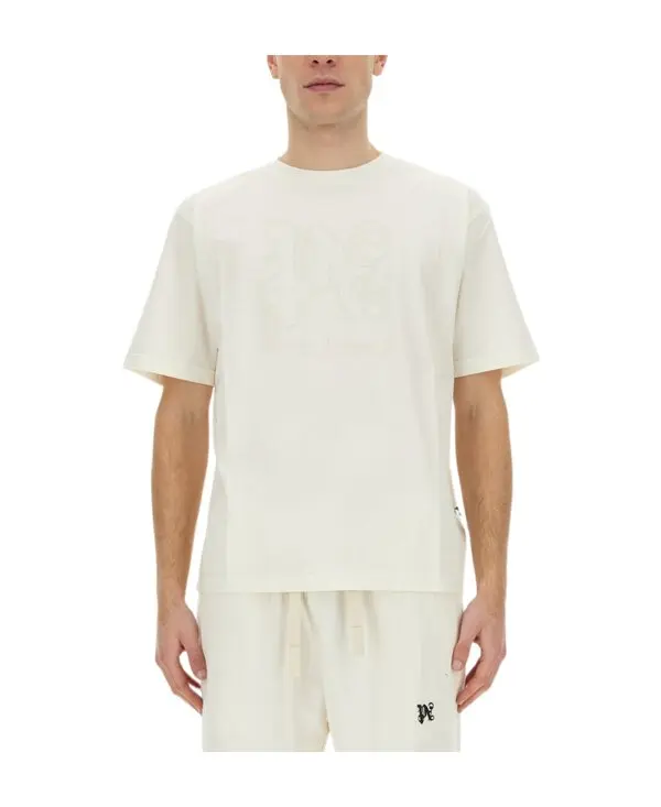 Palm Angels Monogram Embroidered Crewneck T-shirt - White