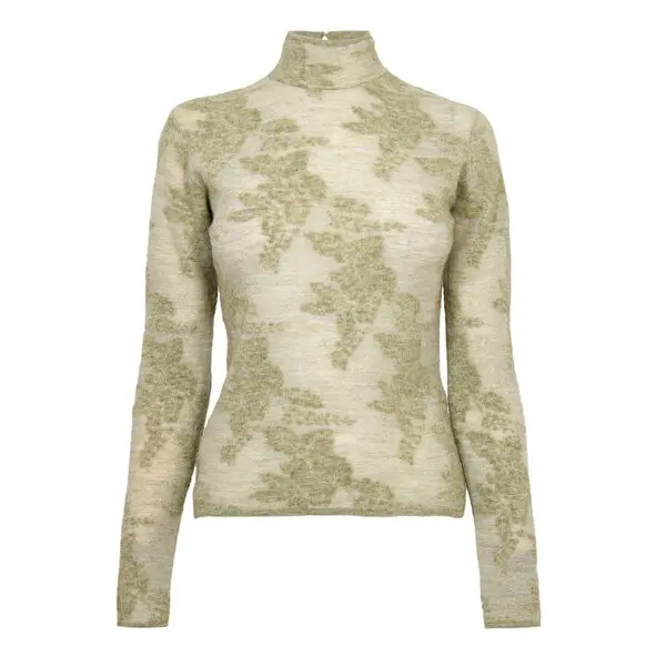GANNI Sheer Flower Jacquard Long Sleeve T-shirt