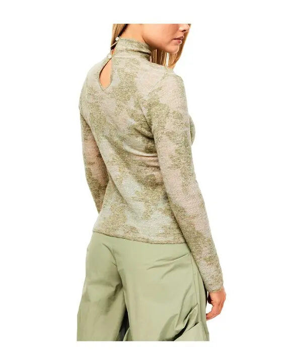 GANNI Sheer Flower Jacquard Long Sleeve T-shirt