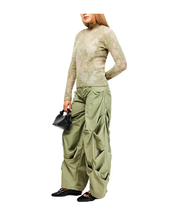 GANNI Sheer Flower Jacquard Long Sleeve T-shirt