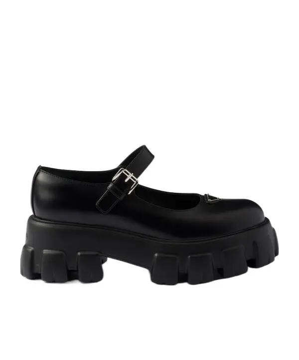Prada Triangle Logo Mary Jane Flat Shoes