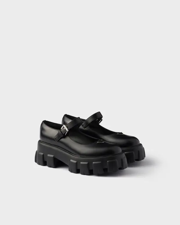 Prada Triangle Logo Mary Jane Flat Shoes
