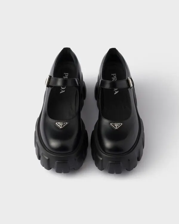 Prada Triangle Logo Mary Jane Flat Shoes