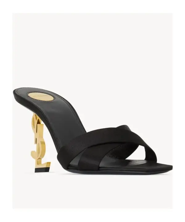 Saint Laurent Opyum Open Toe Mules With Cassandre Heel - Black