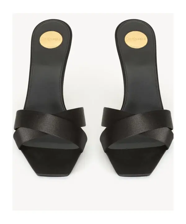 Saint Laurent Opyum Open Toe Mules With Cassandre Heel - Black