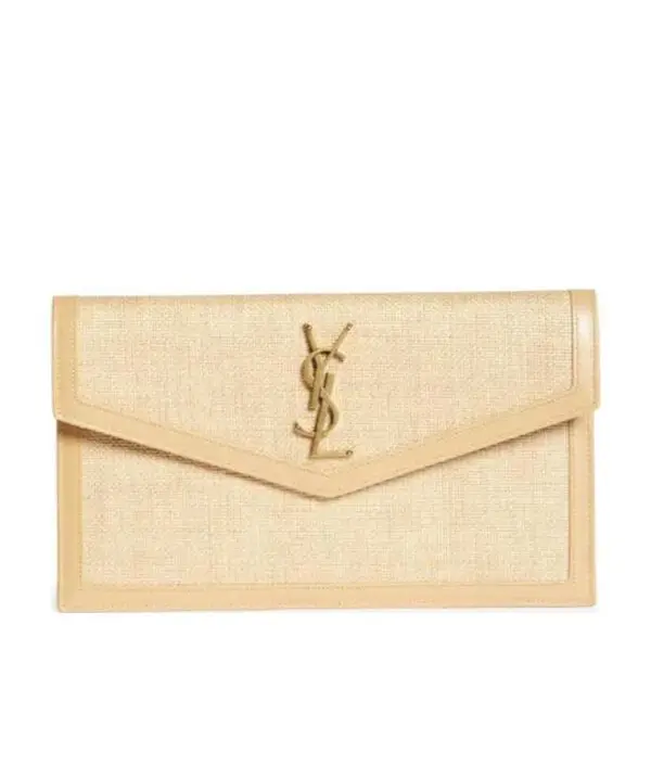 Saint Laurent Uptown Raffia Envelope Clutch