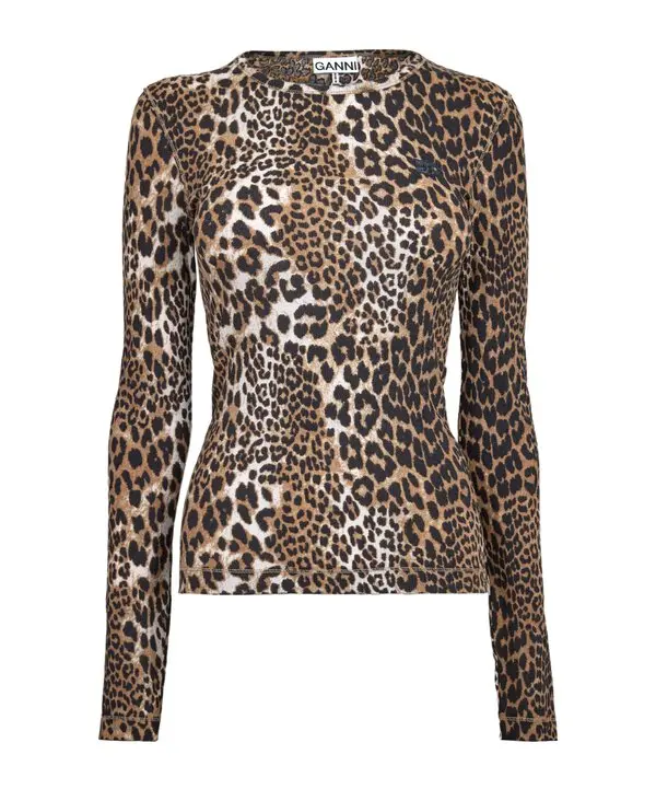 GANNI Leopard Print Long Sleeve Top