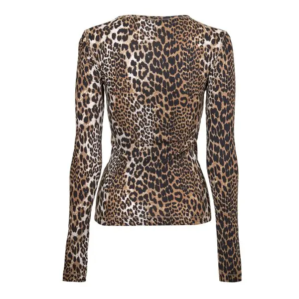GANNI Leopard Print Long Sleeve Top