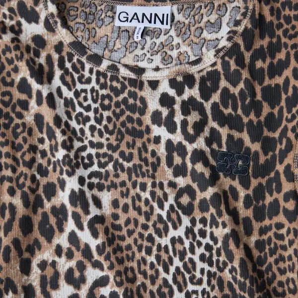 GANNI Leopard Print Long Sleeve Top
