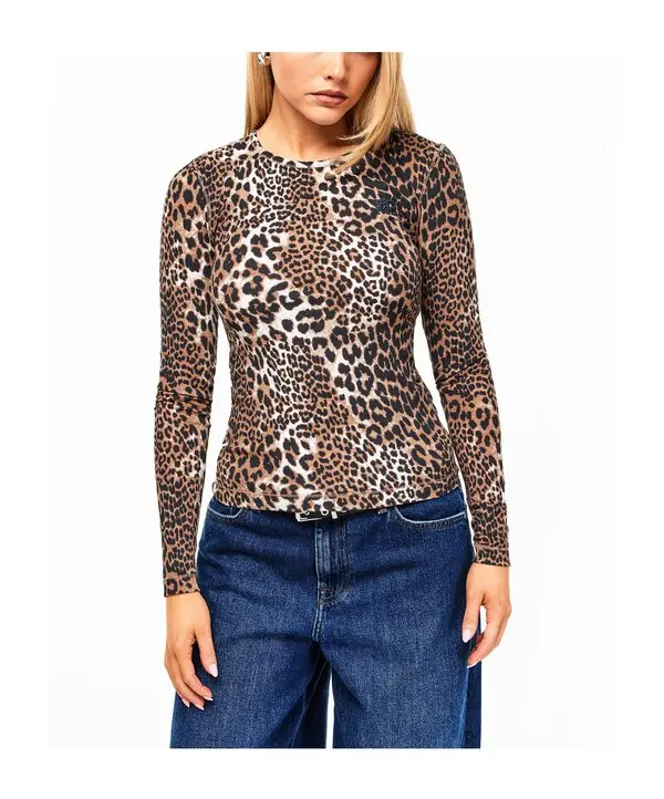 GANNI Leopard Print Long Sleeve Top