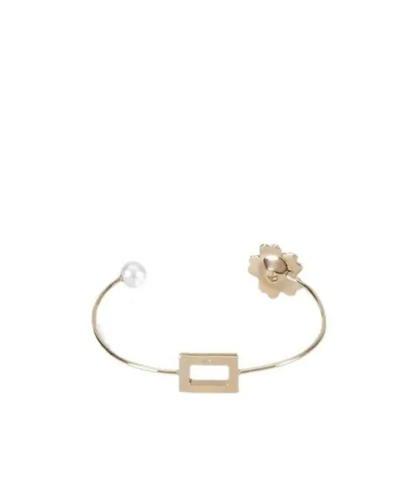 ROGER VIVIER Rv Bouquet Strass Clasp" Metal Bracelet With Crystal Flower And Pearl Accent - Yellow