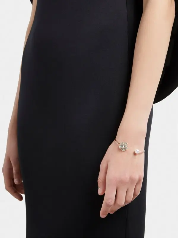 ROGER VIVIER Rv Bouquet Strass Clasp" Metal Bracelet With Crystal Flower And Pearl Accent