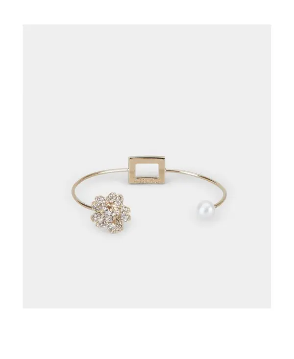 ROGER VIVIER Rv Bouquet Strass Clasp" Metal Bracelet With Crystal Flower And Pearl Accent