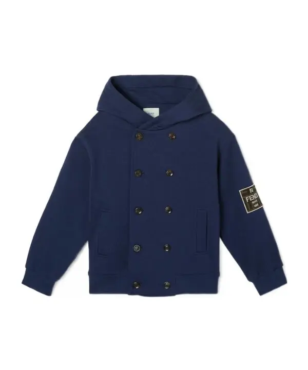 Fendi Double-breasted Jersey Fleece Jacket With Logo Patch