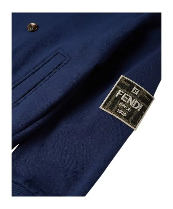 Fendi Double-breasted Jersey Fleece Jacket With Logo Patch
