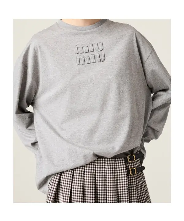 Miu Miu Long Sleeve Cotton T-shirt With Embroidered Logo