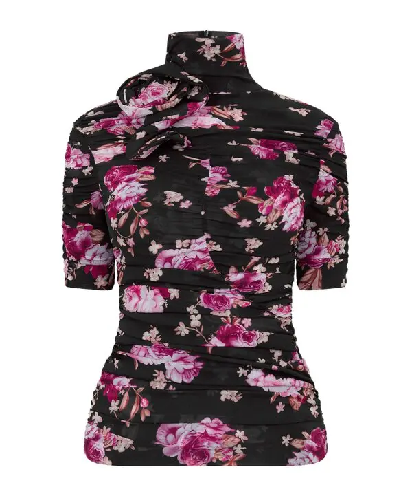 Magda Butrym Floral Print Ruched Short Sleeve Blouse