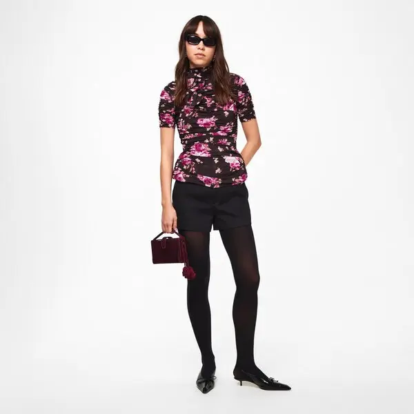 Magda Butrym Floral Print Ruched Short Sleeve Blouse