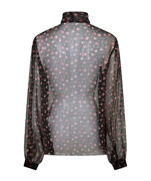 Dolce & Gabbana Floral Print Tie Neck Blouse - Gray