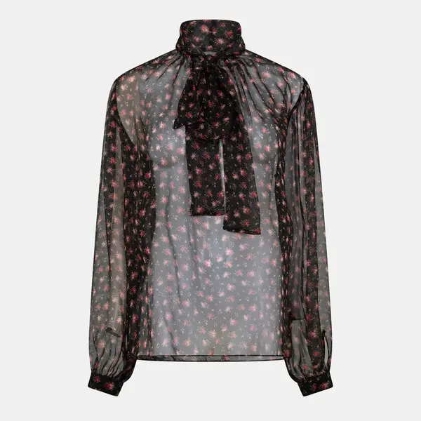 Dolce & Gabbana Floral Print Tie Neck Blouse - Gray