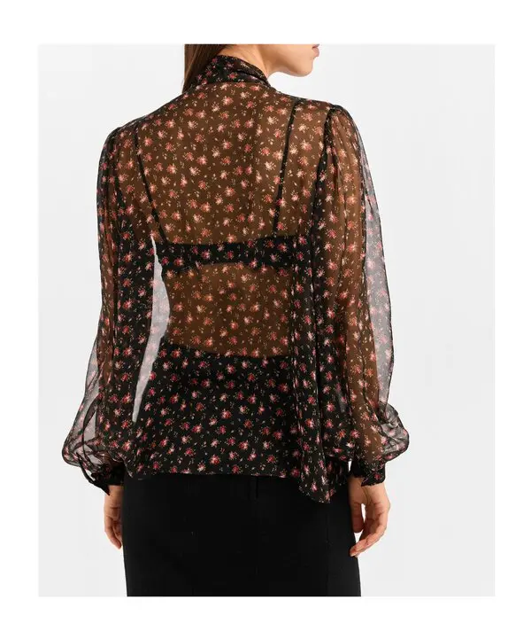 Dolce & Gabbana Floral Print Tie Neck Blouse - Gray