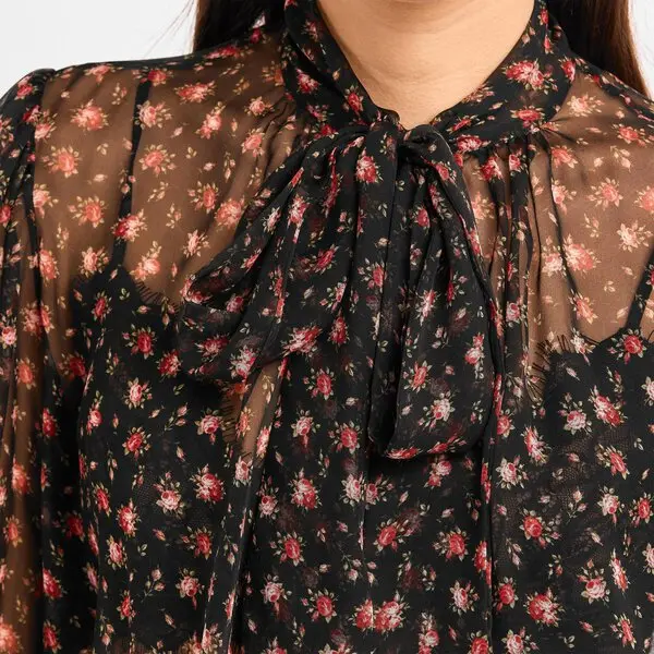 Dolce & Gabbana Floral Print Tie Neck Blouse - Gray