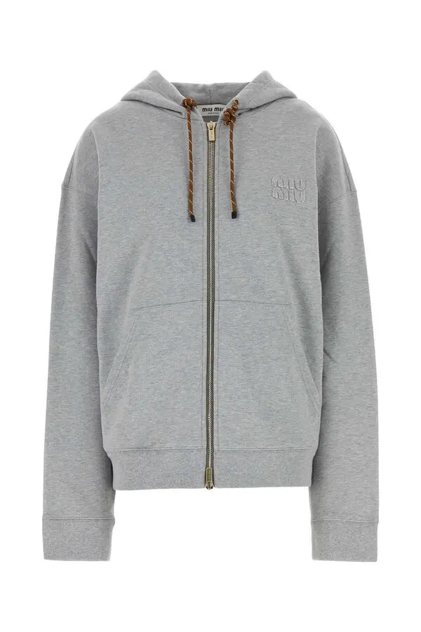 Miu Miu Zipped Drawstring Hoodie - Grey