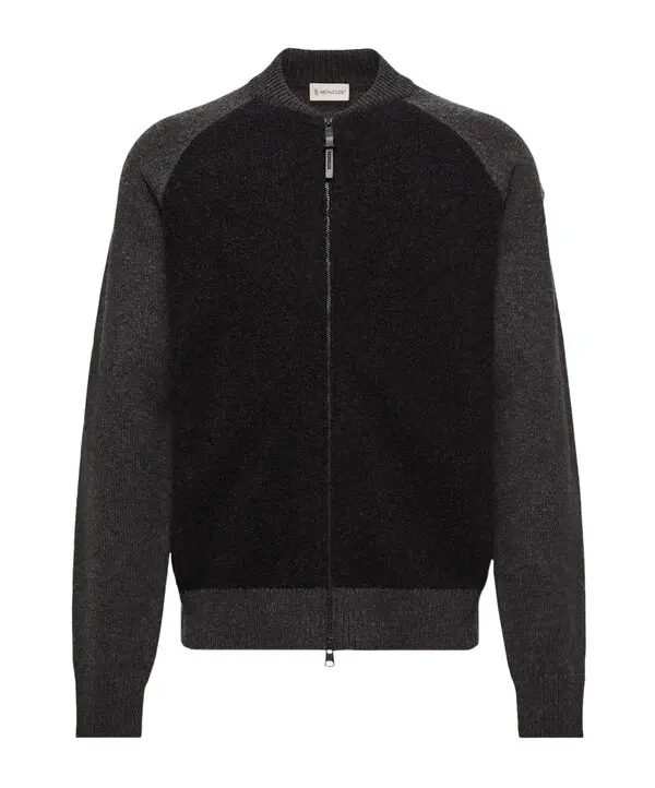 Moncler Bouclé Wool Cashmere Blend Zip Cardigan