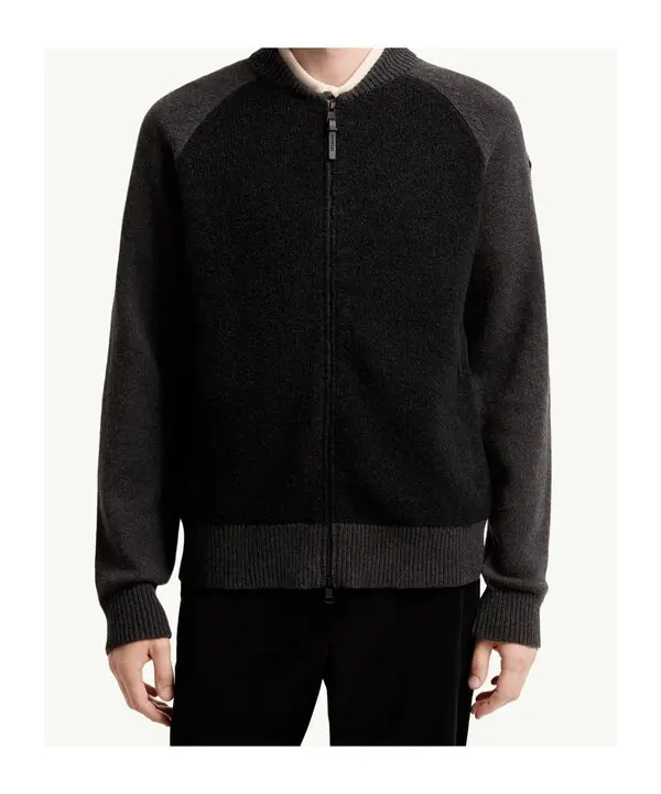 Moncler Bouclé Wool Cashmere Blend Zip Cardigan