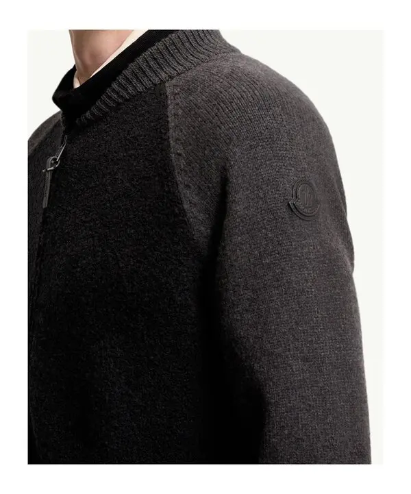 Moncler Bouclé Wool Cashmere Blend Zip Cardigan