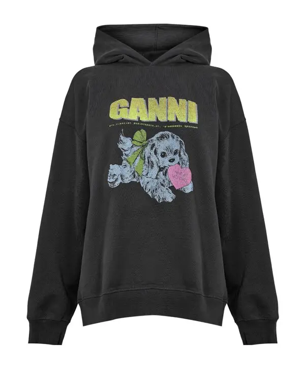 GANNI Oversized Cropped Graphic Hoodie