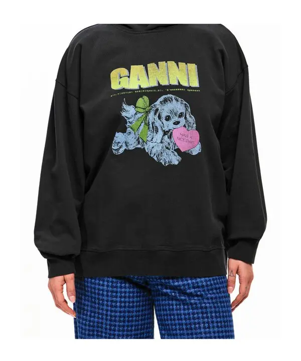 GANNI Oversized Cropped Graphic Hoodie
