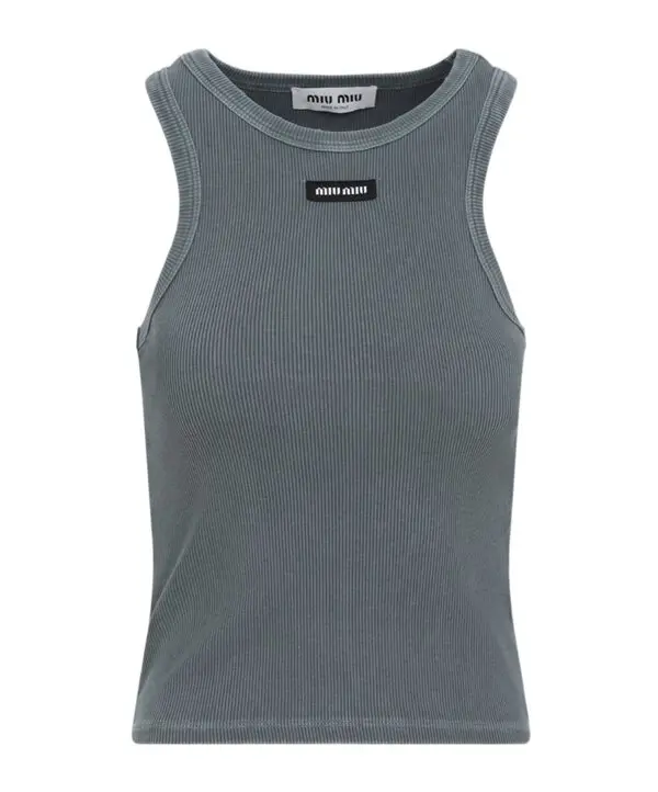 Miu Miu Garment-dyed Ribbed Knit Jersey Top