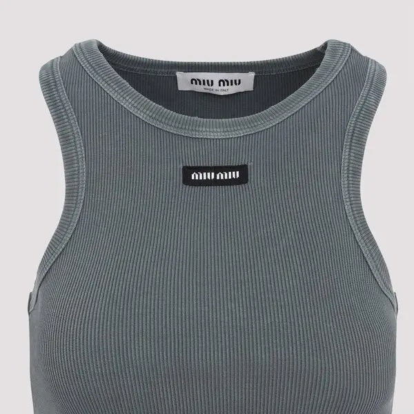 Miu Miu Garment-dyed Ribbed Knit Jersey Top