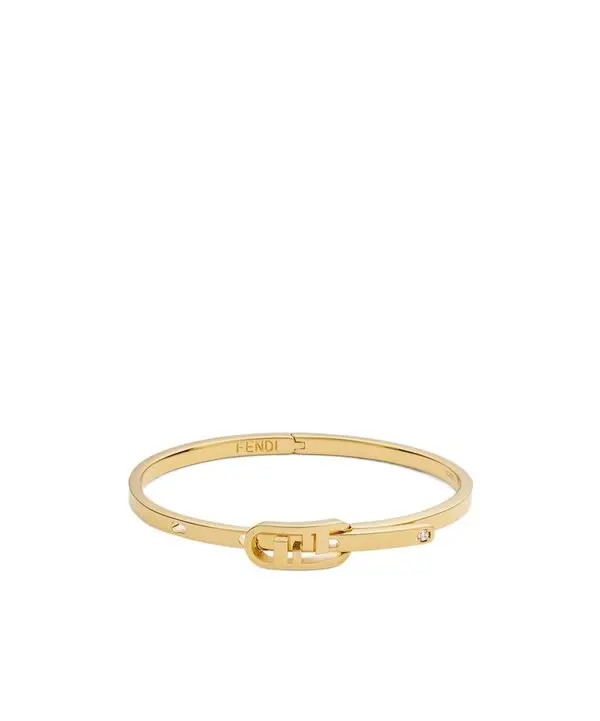 Fendi O'lock Bracelet With Decorative Crystal - Gold