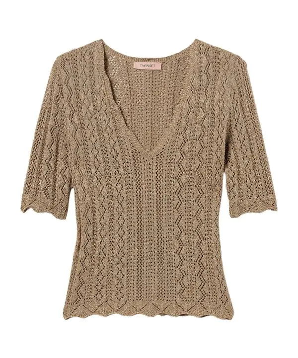 TWINSET Lurex Pointelle-knit Jumper - Brown