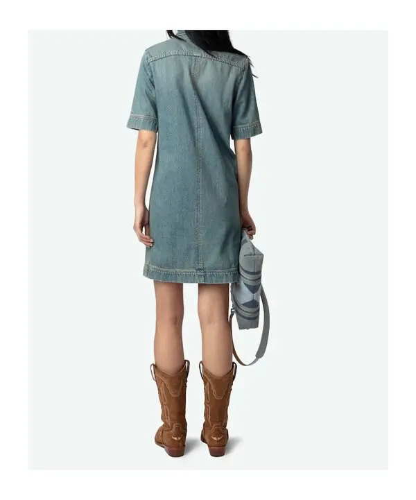 Zadig&Voltaire Short Sleeve Denim Dress - Light Blue
