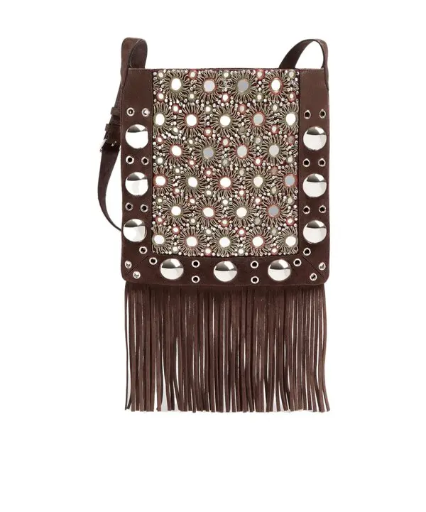 Valentino Garavani Vlogo Signature Fringed Edge Shoulder Bag - Brown