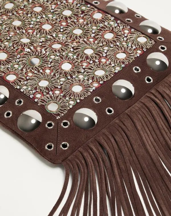 Valentino Garavani Vlogo Signature Fringed Edge Shoulder Bag