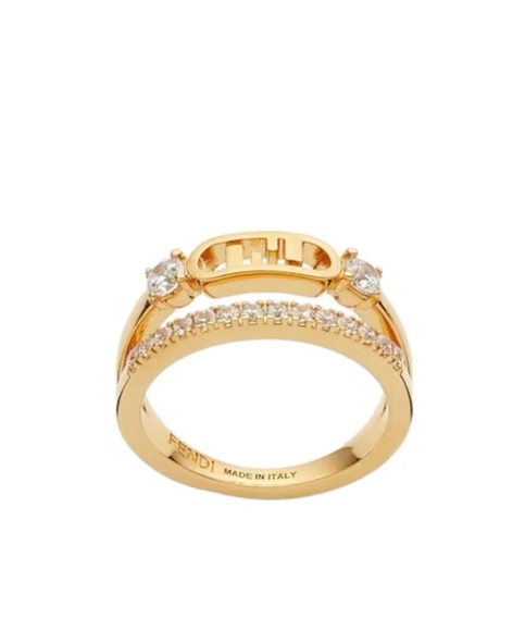 Fendi O'lock Ring With Crystals In Finish - Gold