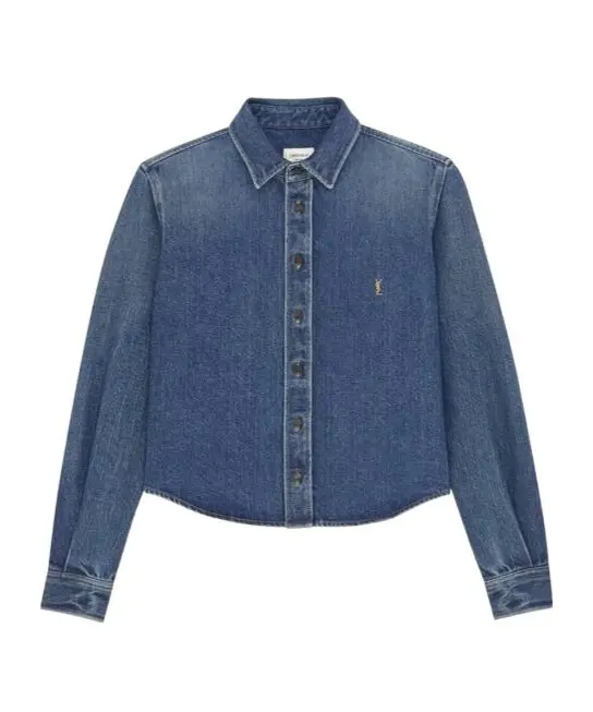 Saint Laurent Cassandre Embroidered Denim Shirt