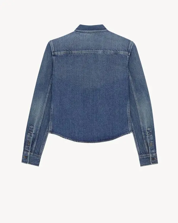 Saint Laurent Cassandre Embroidered Denim Shirt