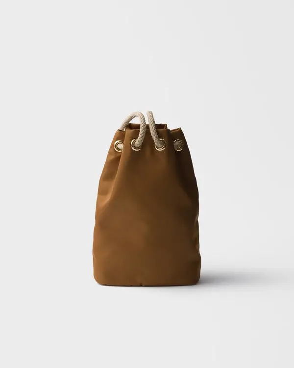 Prada Drawstring Clutch With Enamel Triangle Logo - Brandy