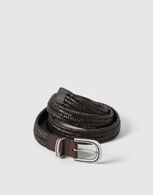 Brunello Cucinelli Chevron-effect Braided Leather Belt