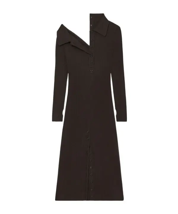 COURREGES Button Detailed Ribbed-knit Midi Dress