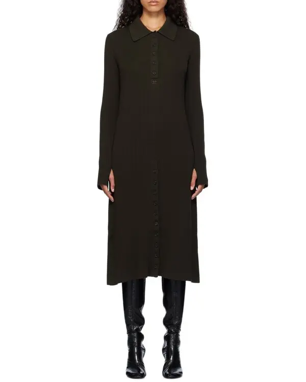 COURREGES Button Detailed Ribbed-knit Midi Dress